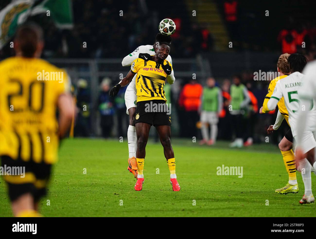 Dortmund, Germany. 19th Feb, 2025. February 19 2025: Ousmane Diomande of Sporting CP and Serhou ...