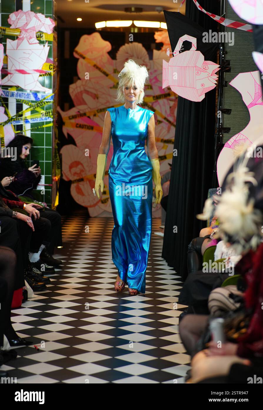 Jane Moore on the catwalk during the VIN + OMI London Fashion Week show ...