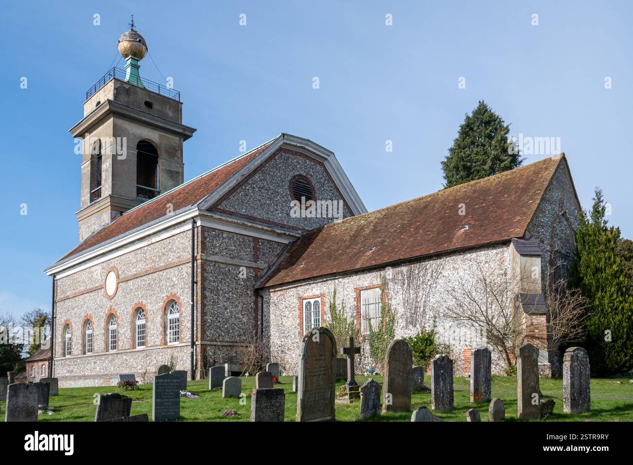 St Lawrence Church, West Wycombe, topped by a great golden ball ...