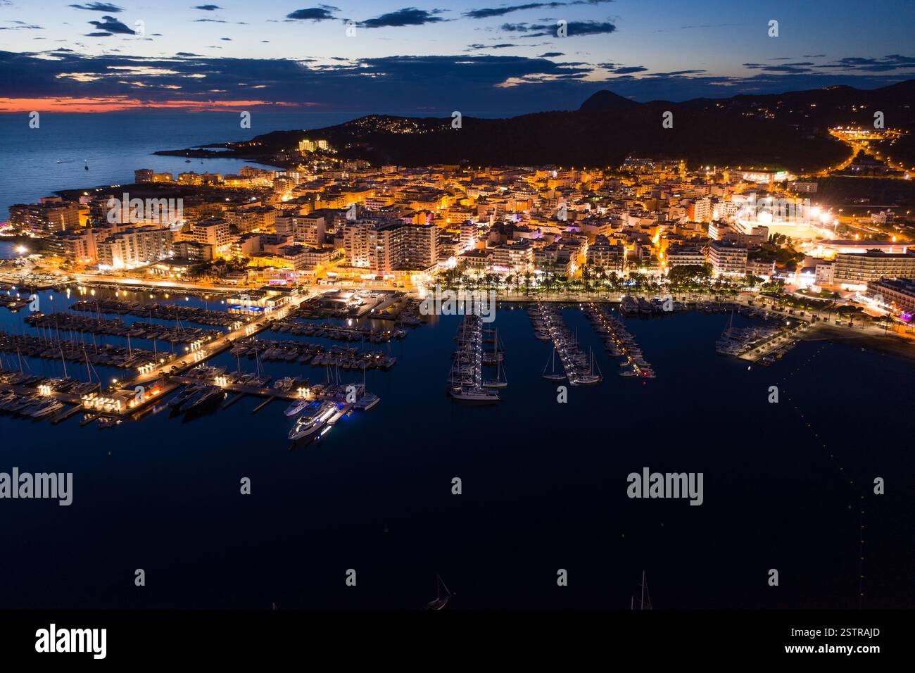 Aerial view of city port at night Stock Photo - Alamy