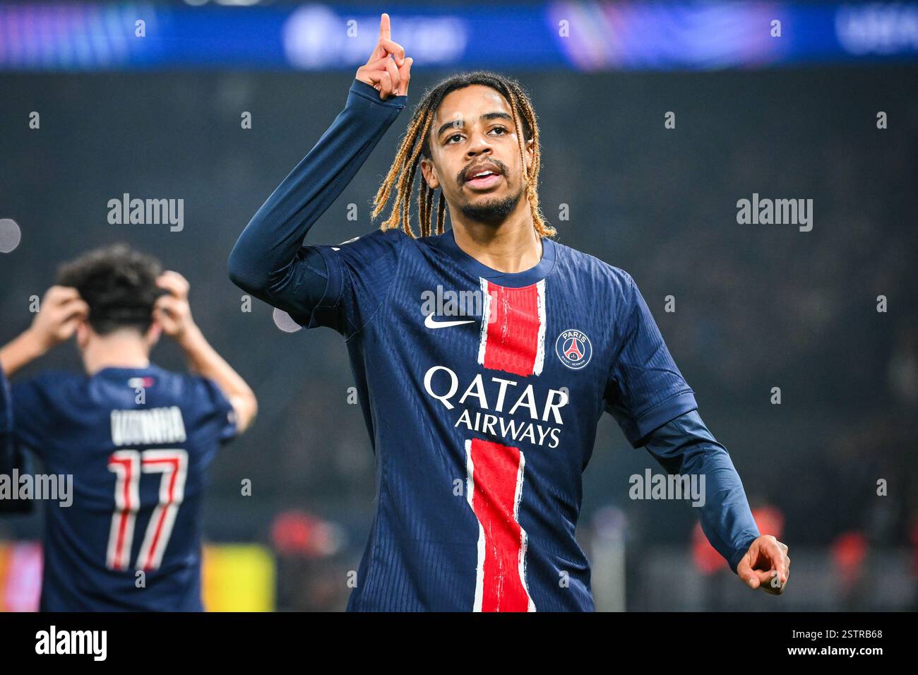 Bradley BARCOLA of PSG celebrates his goal during the UEFA Champions ...