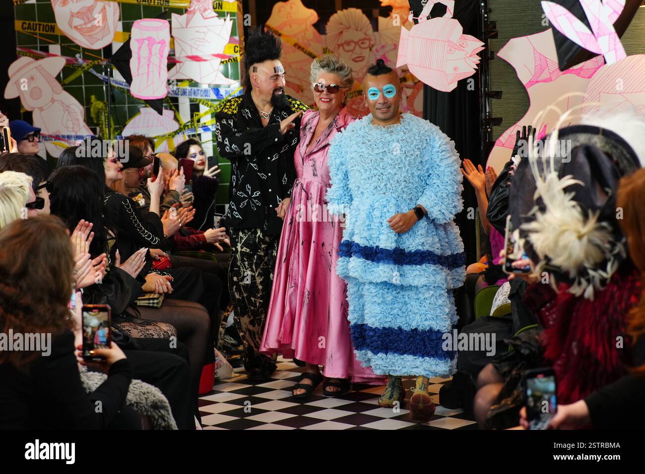 Dame Prue Leith with the designers on the catwalk during the VIN + OMI ...