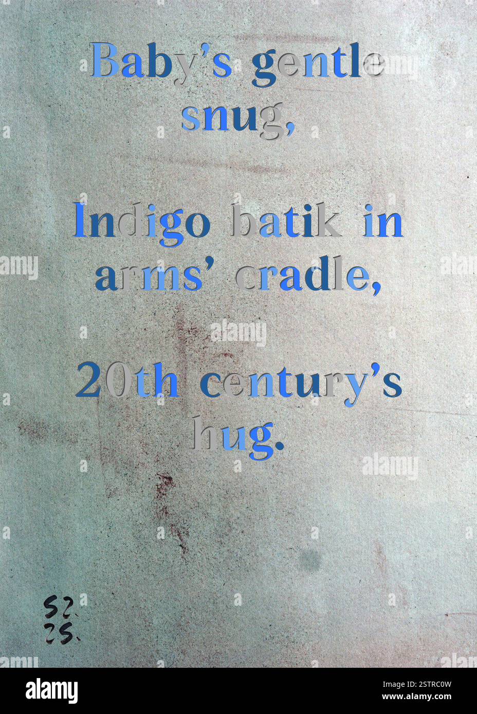 Baby's gentle snug, Indigo batik in arms' cradle, 20th century's hug ...