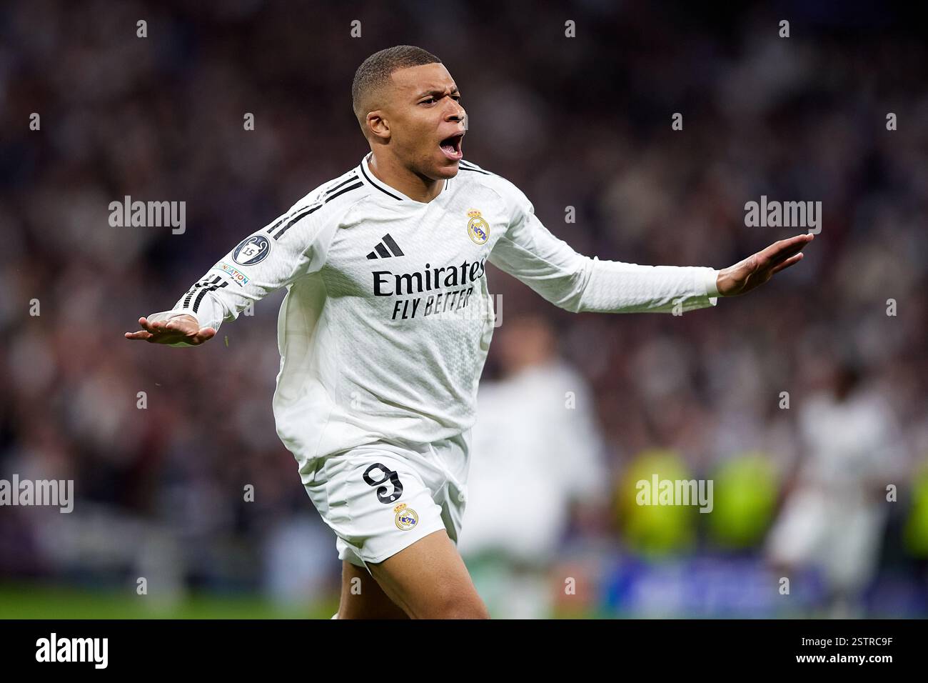 MADRID, SPAIN - FEBRUARY 19: Kylian Mbappe of Real Madrid celebrates ...