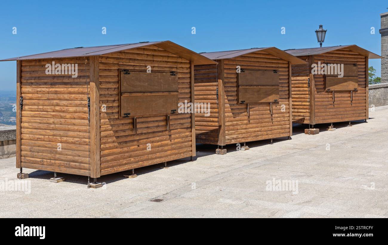 Three Wooden Kiosks Stock Photo - Alamy