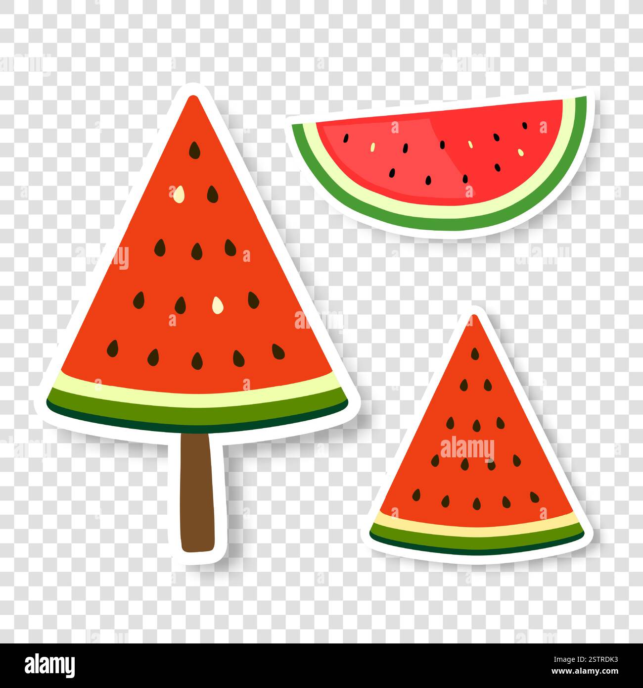 A set of stickers or icons made of three slices of watermelon on a ...