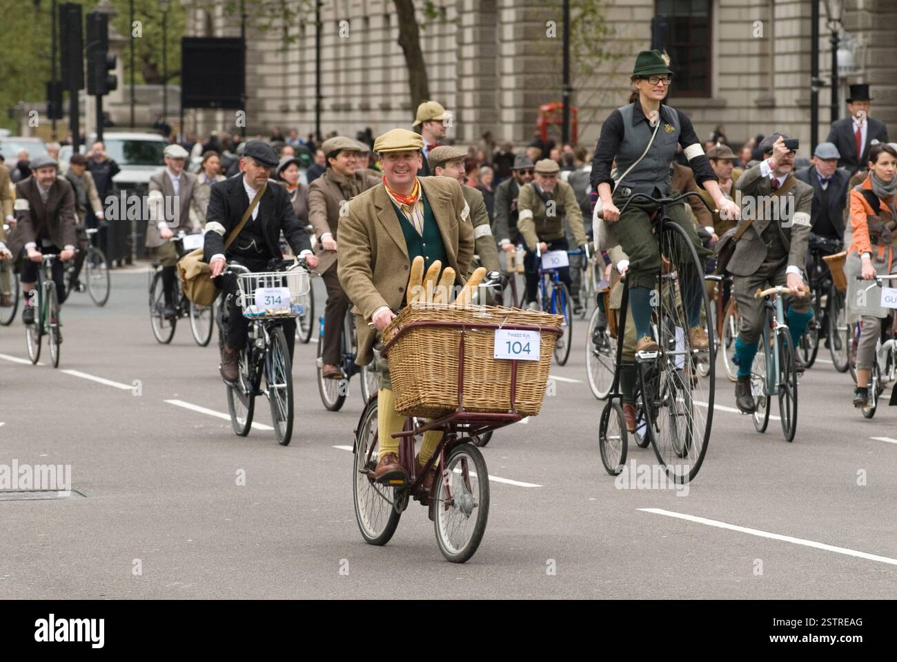 Tweed Run London UK. An annual event, people celebrating bicycle living ...