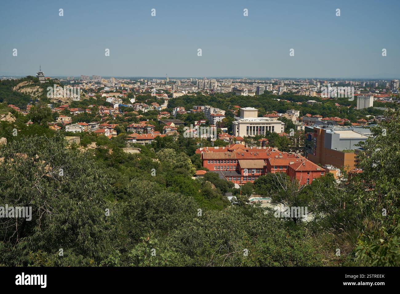 Aerial view of the city. Plovdiv is the second largest city in Bulgaria ...