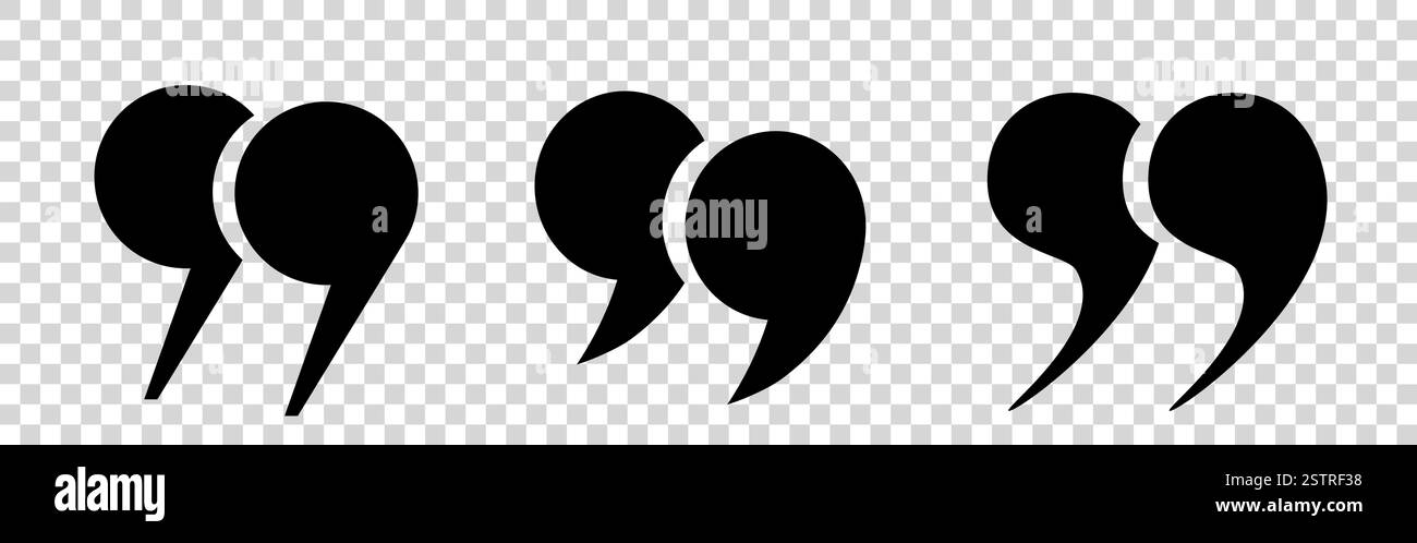 A set with double round quotes of different shapes, made in black on a ...