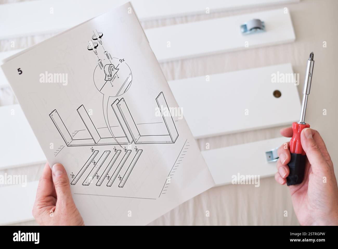 Woman holding manual assemble hi-res stock photography and images - Alamy