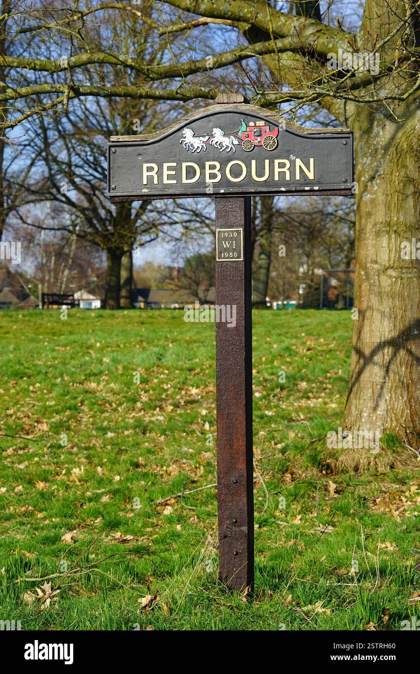 Redbourn village sign Stock Photo - Alamy
