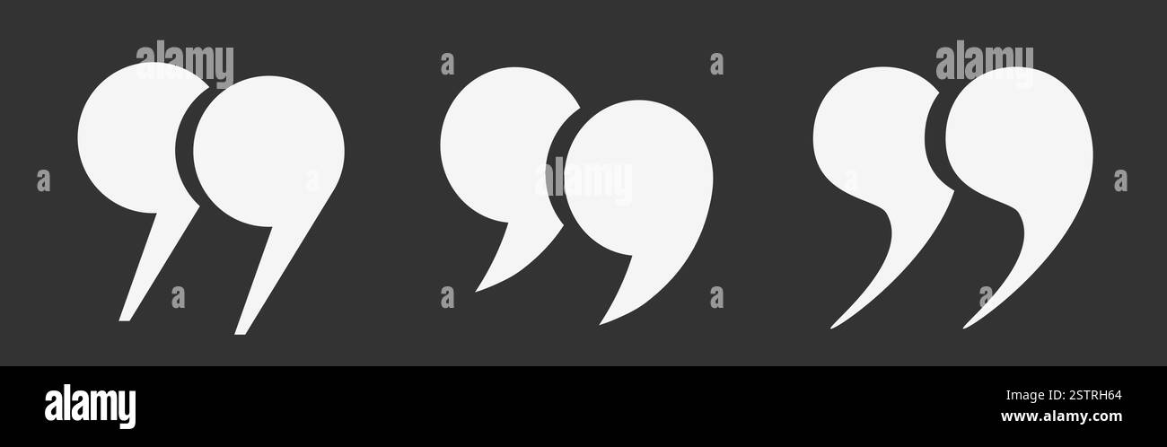 A set with double round quotes of different shapes, made in white on a ...