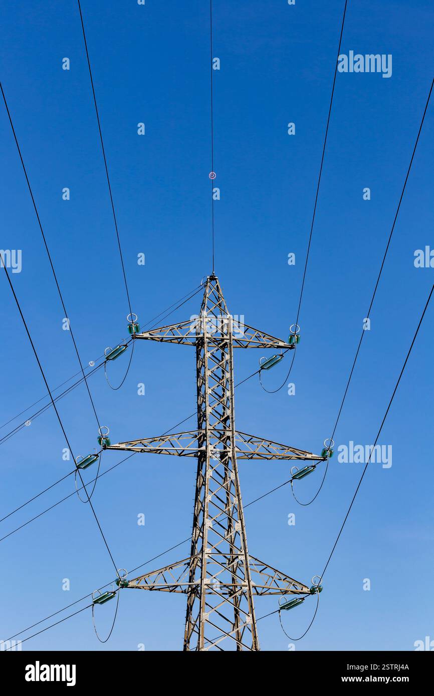 High voltage pylon in the French countryside. 225kV High voltage ...