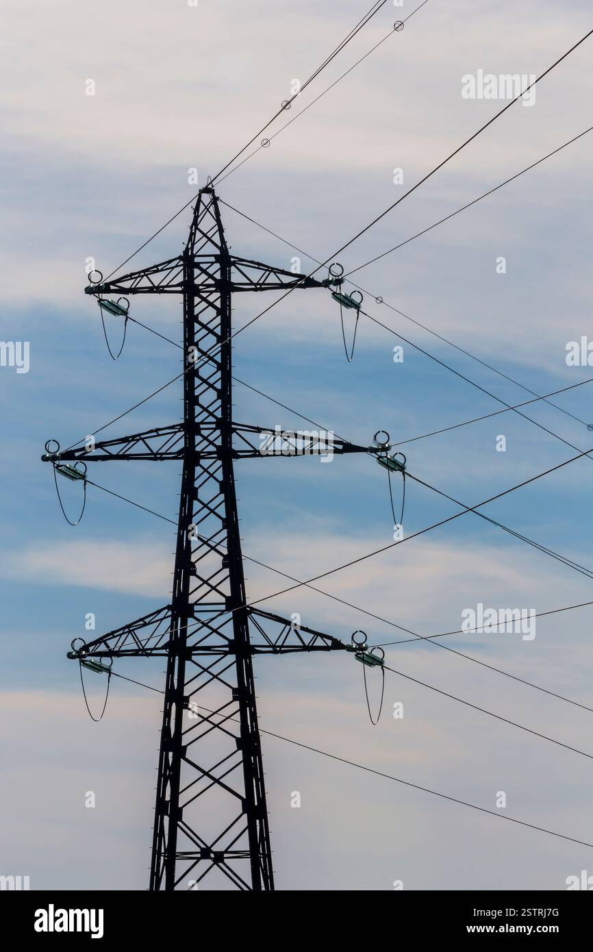 High voltage pylon in the French countryside. 225kV High voltage ...