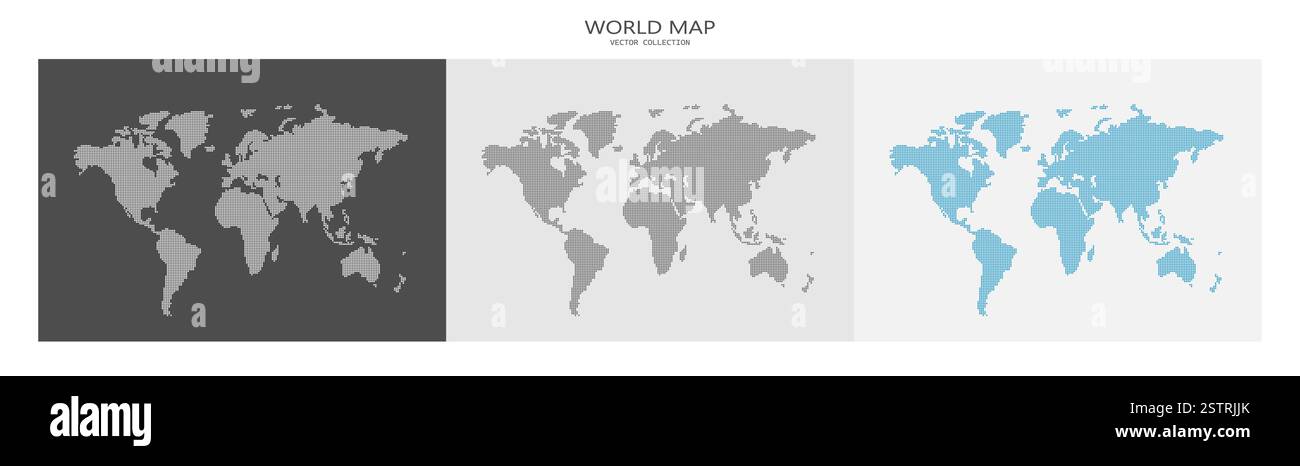 A set of three point maps of the world in a modern style. A world map ...