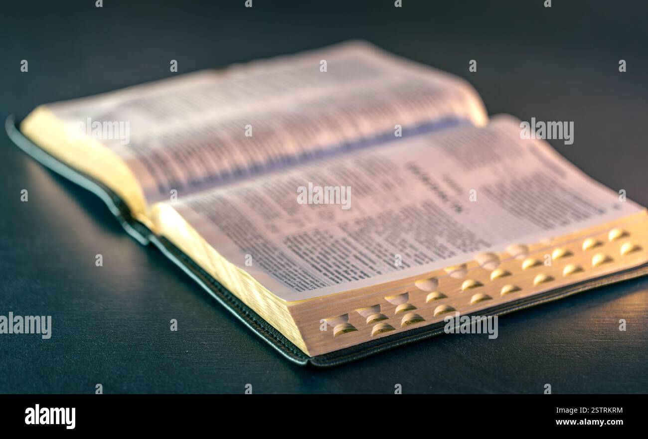 Open Bible close-up. Christianity concept. Reading God's Holy Bible ...