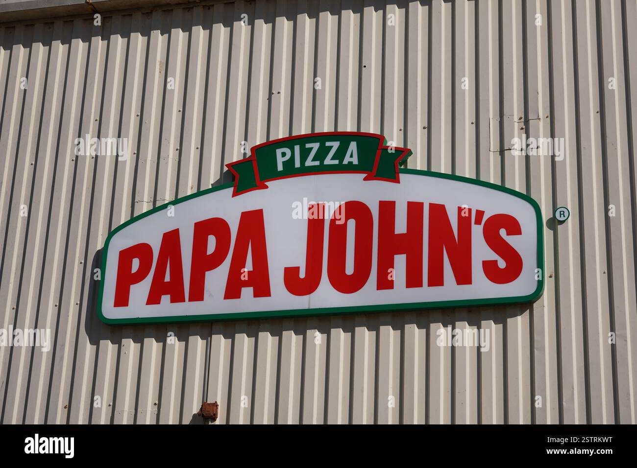 Papa John's pizza logo of fast food restaurant chain. Pizzeria signage ...