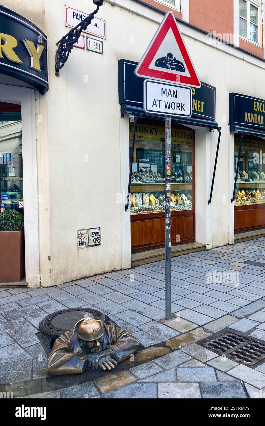 SLOVAKIA, BRATISLAVA - JANUARY 8, 2025: Statue of Man at Workis a work ...