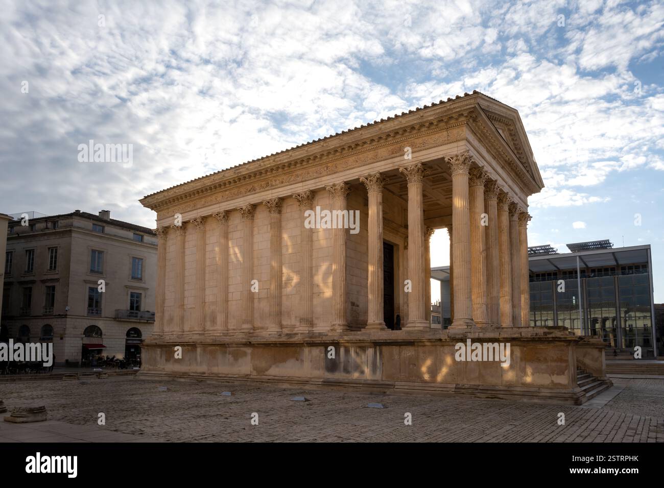 Maison carrée, an ancient Roman temple in Nîmes in winter, Gard, South ...