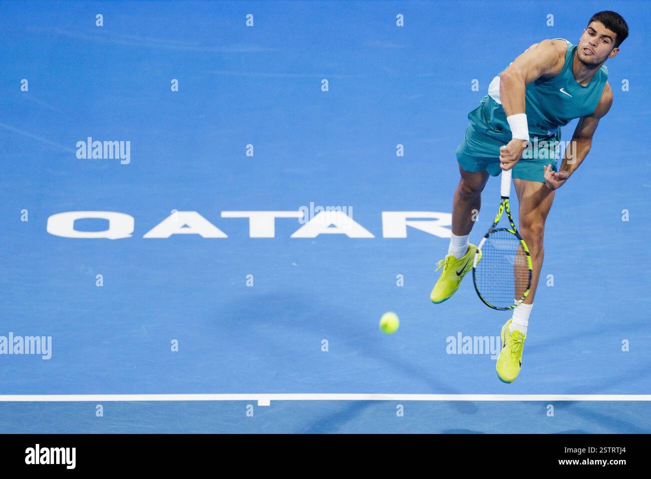 Carlos Alcaraz of Spain during the 2025 Qatar ExxonMobil Open, ATP 500 ...