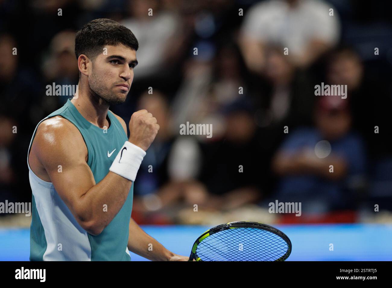 Carlos Alcaraz of Spain during the 2025 Qatar ExxonMobil Open, ATP 500 ...