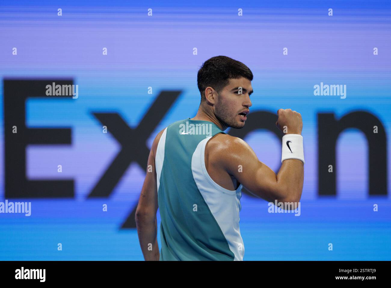 Carlos Alcaraz of Spain during the 2025 Qatar ExxonMobil Open, ATP 500 ...