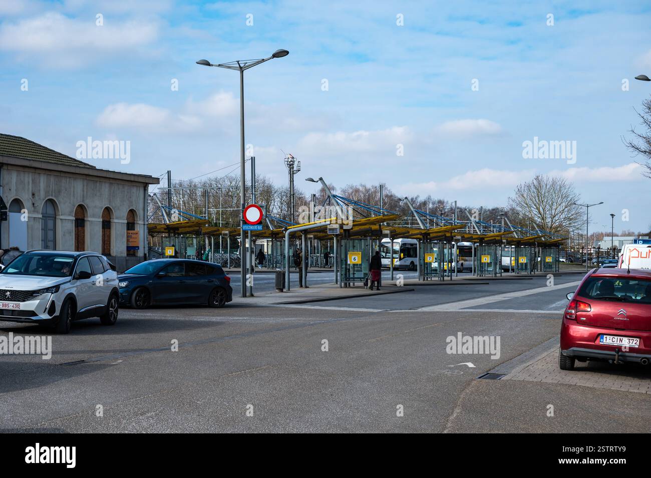The run down railway station and De Lijn bus stop in Tienen, Flemish ...