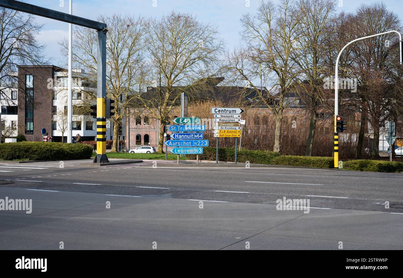 Traffic direction signs to the main cities in Tienen, Flemish Brabant ...