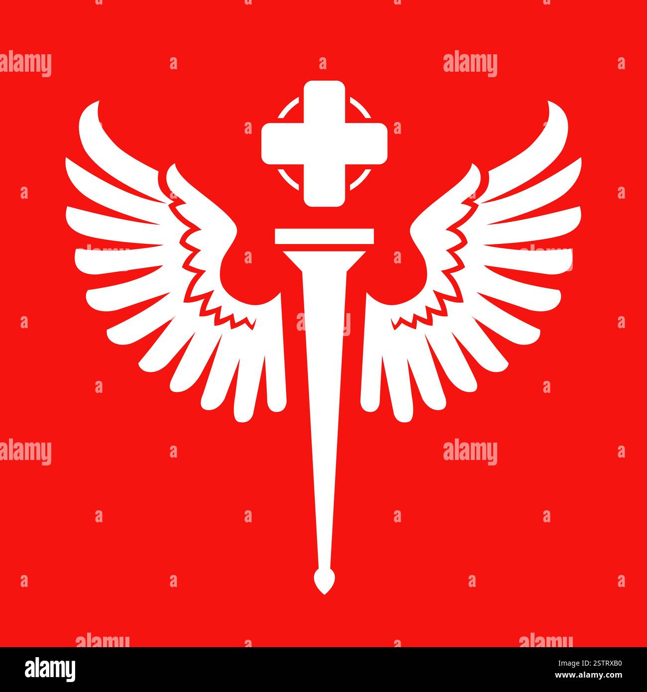 Symbol of medicine with wings on a red background. Science model Stock ...