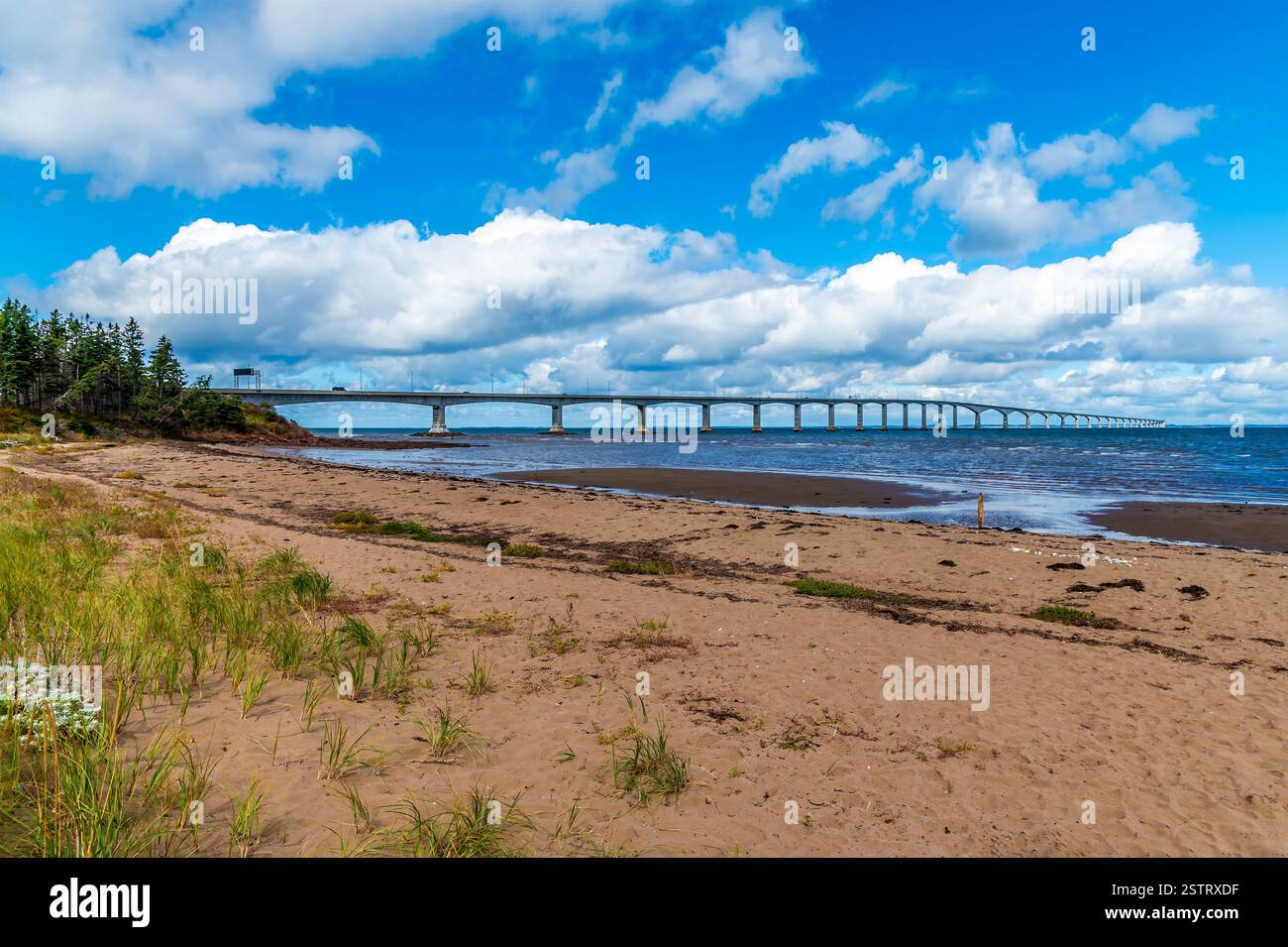 A view from the beach towards the Confederation bridge, Prince Edward ...