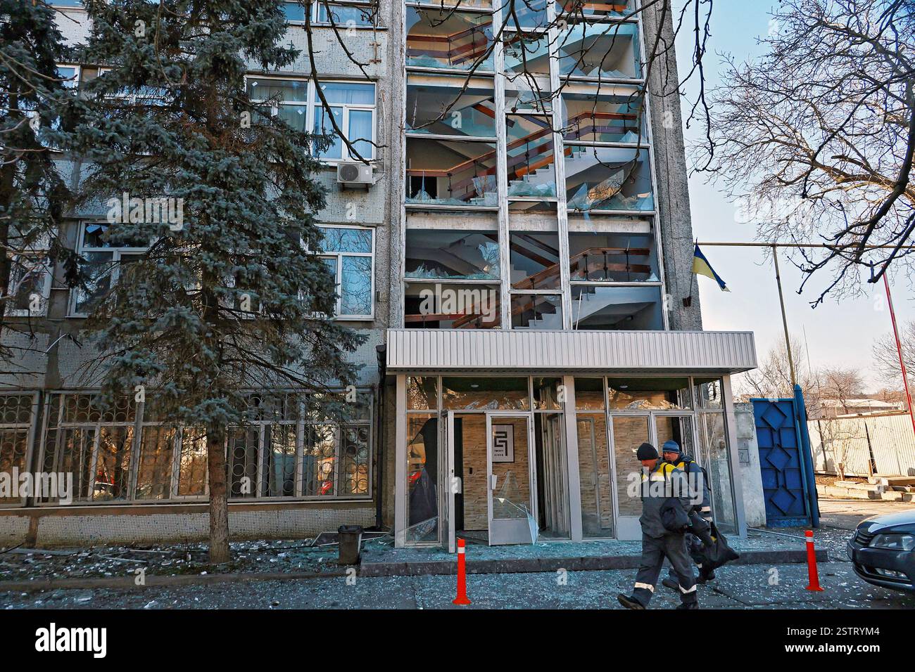 ODESA, UKRAINE - FEBRUARY 19, 2025 - A building damaged as a result of ...