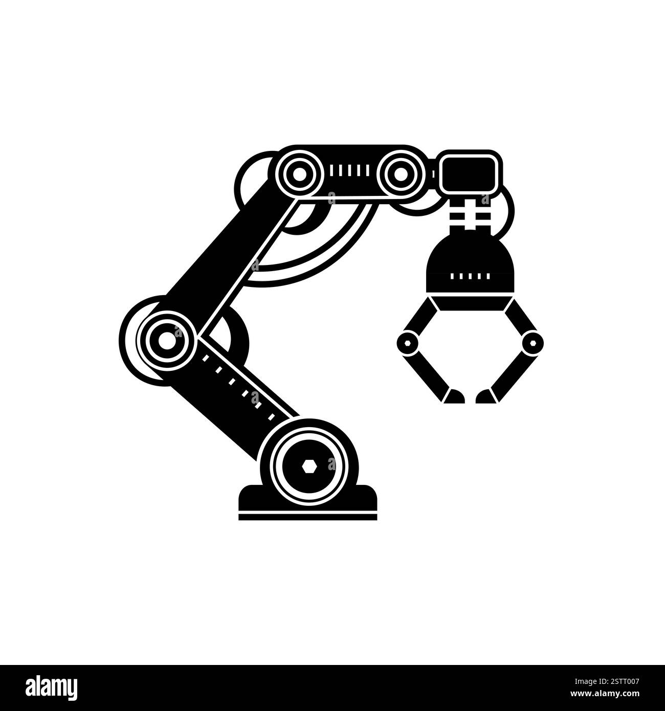 Robotic Arm With A Blue Design Holding A Cardboard Box Representing Warehouse Automation And