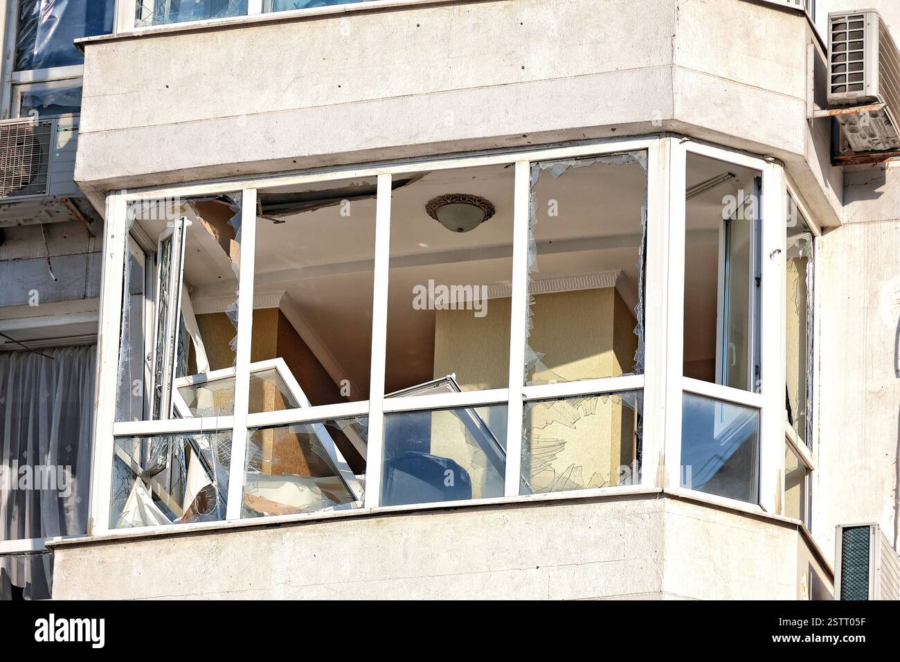 ODESA, UKRAINE - FEBRUARY 19, 2025 - A balcony of a residential ...