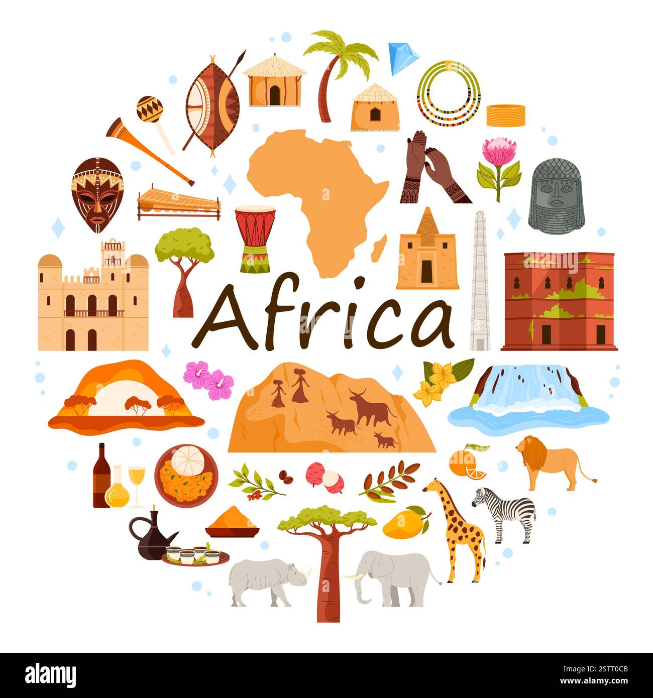 Travel to Africa, African culture elements and food, landmarks and map ...