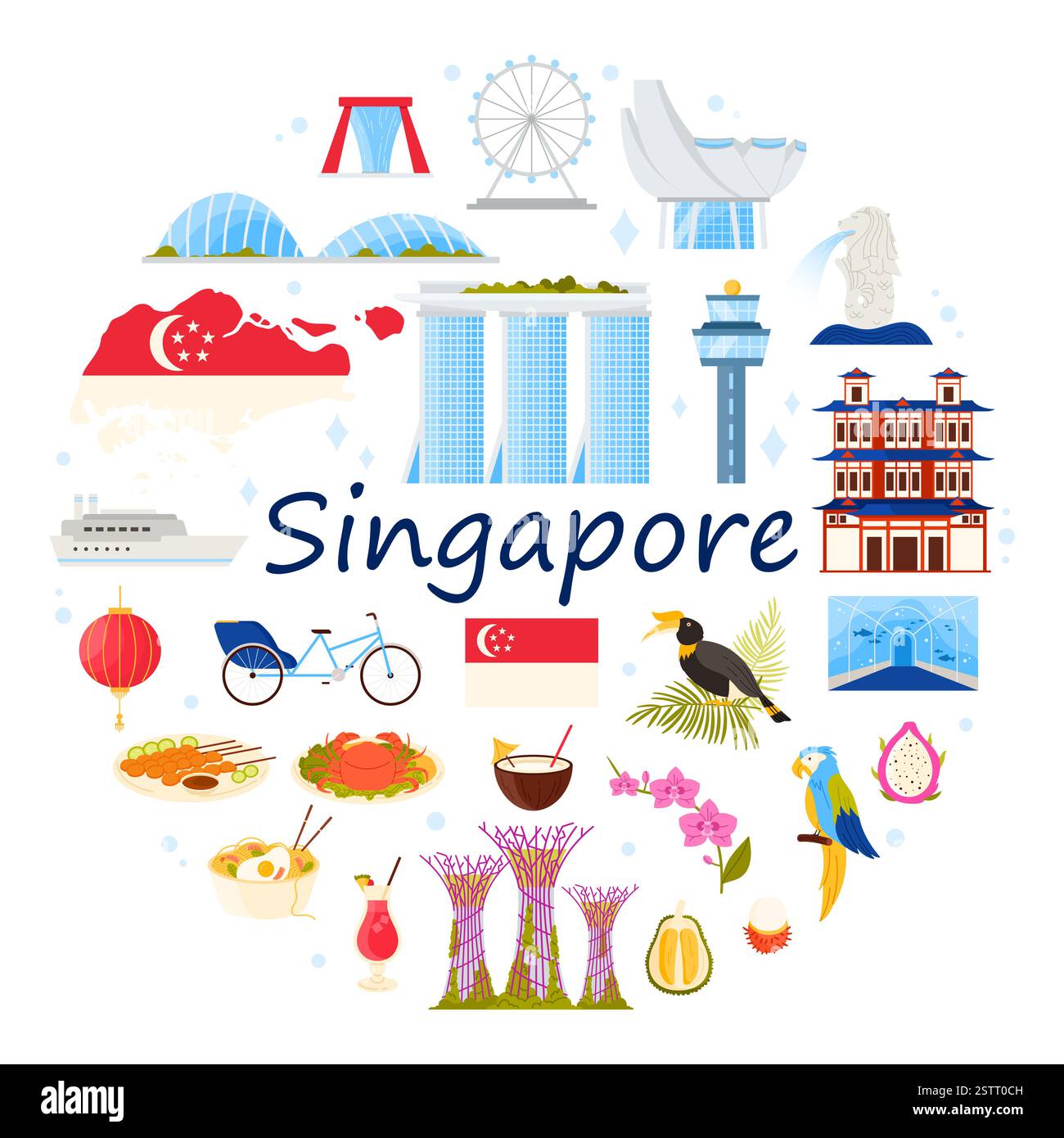 Travel to Singapore, culture elements and city buildings, landmarks and ...
