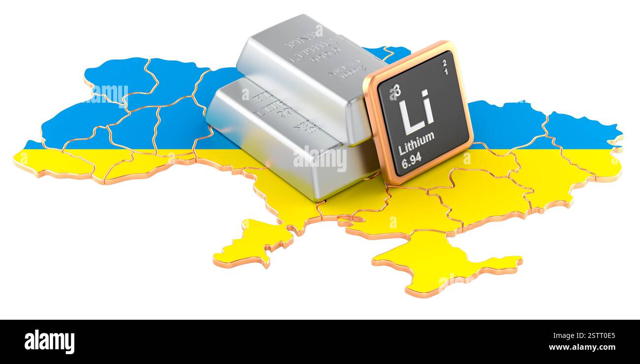 Lithium Reserves in Ukraine. Lithium ingots on Ukrainian map. 3D ...