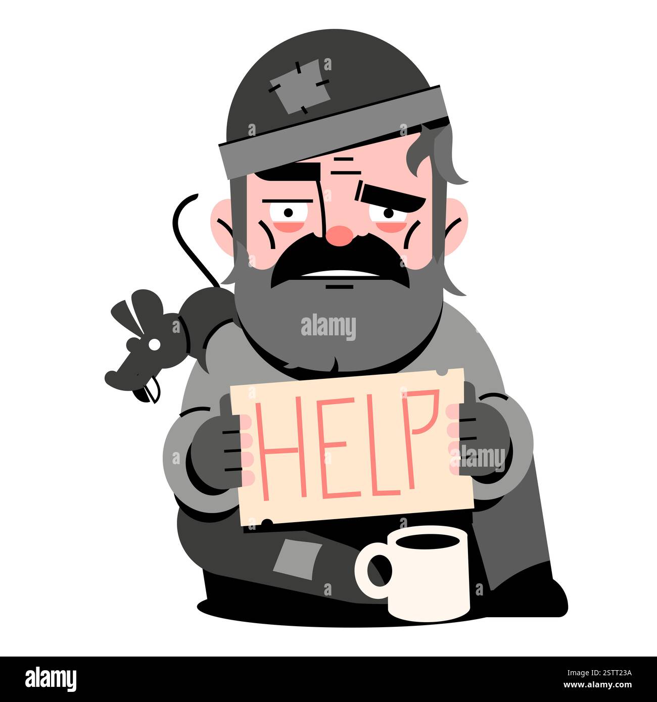 Cartoon unfortunate poor stickman wanders dejectedly, carrying a sign ...