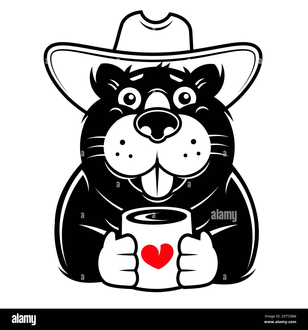 Vector illustration of a cute cartoon sleepy beaver with a cup of ...