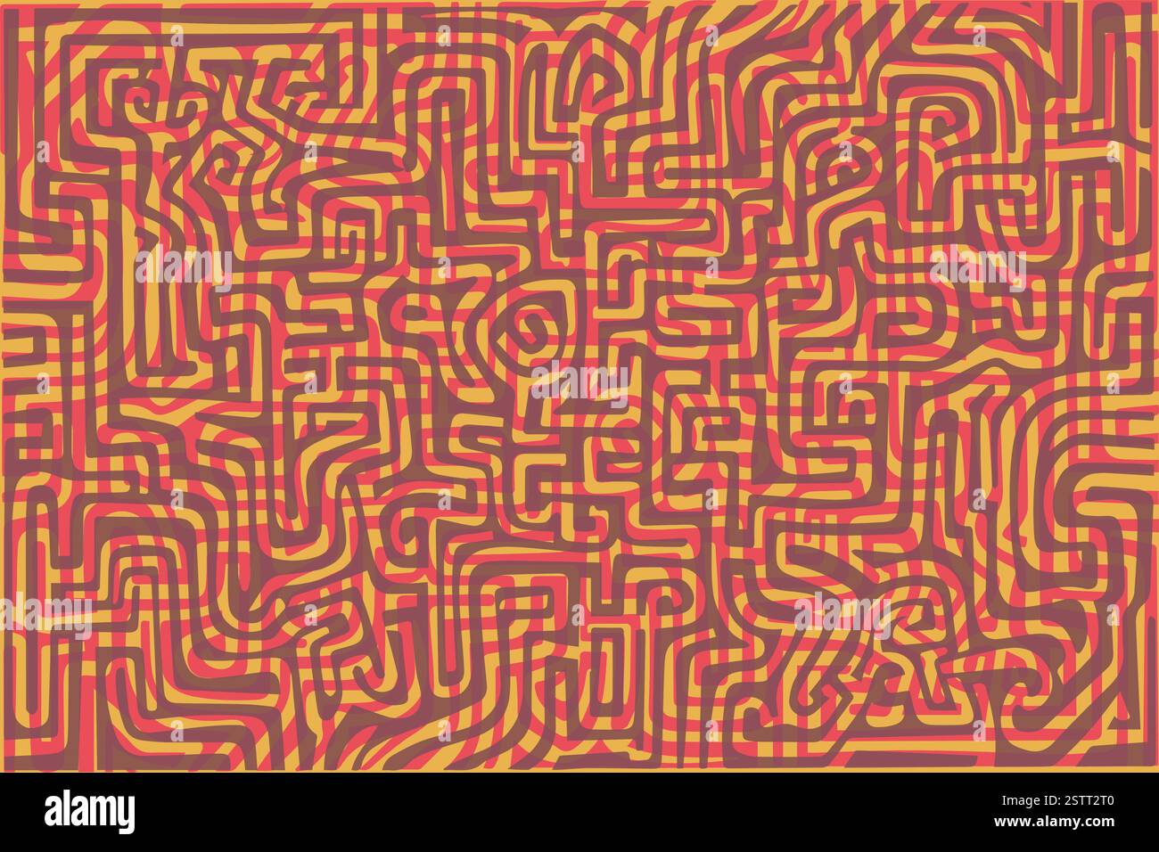 Vibrant abstract maze with interwoven lines in red and yellow hues ...