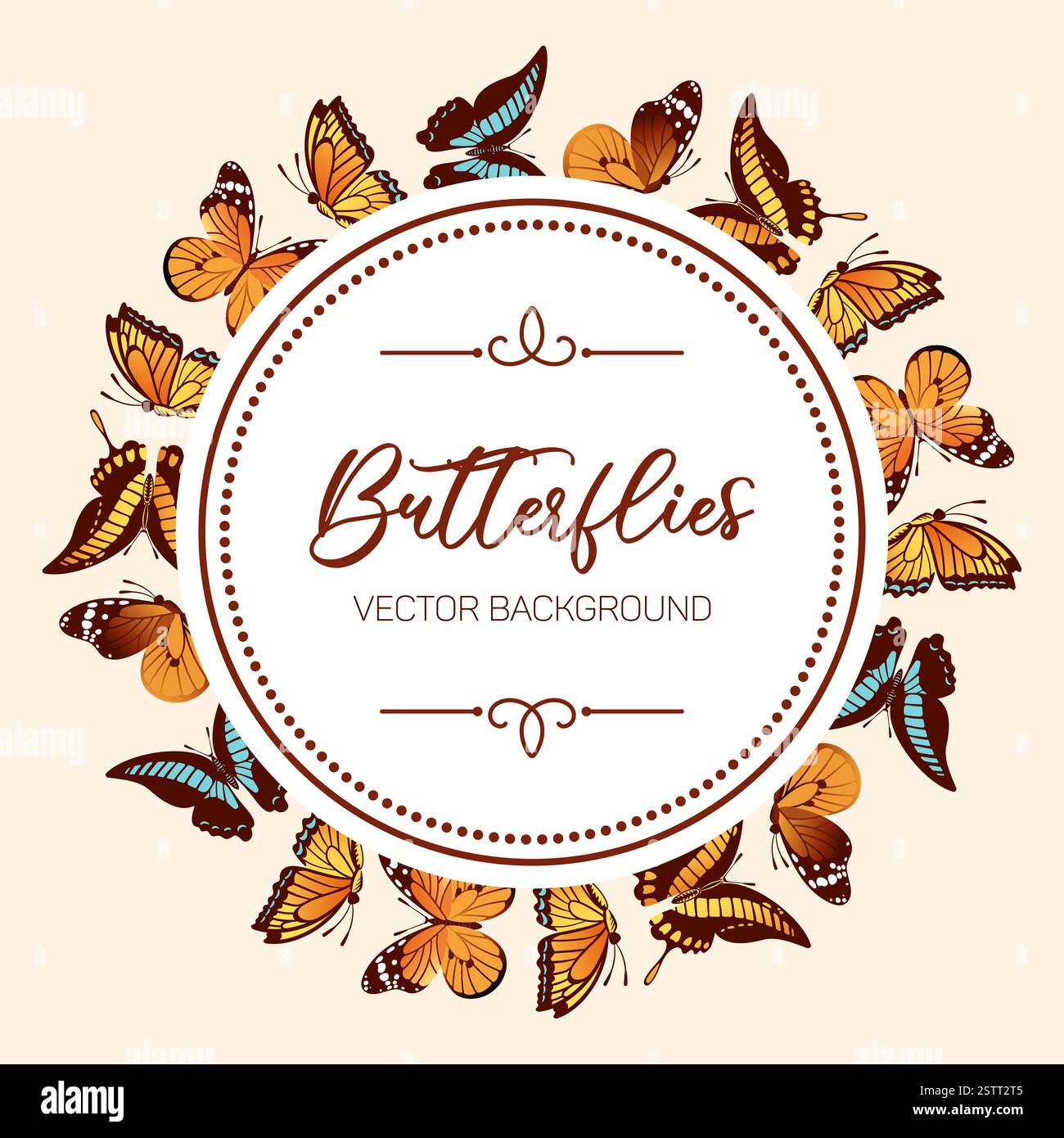 A vintage round frame adorned with gracefully flying butterflies ...