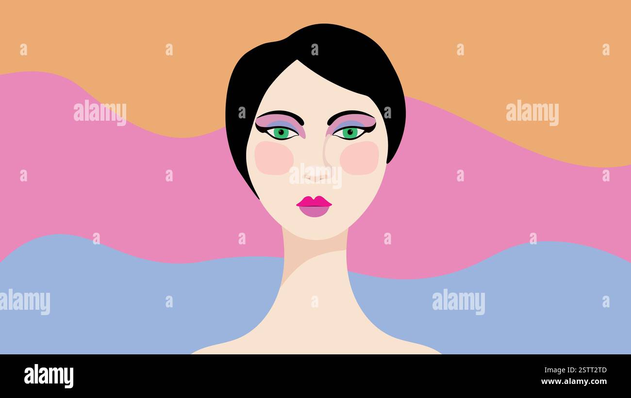 Woman face, abstract pop art. Vibrant digital illustration of a woman ...