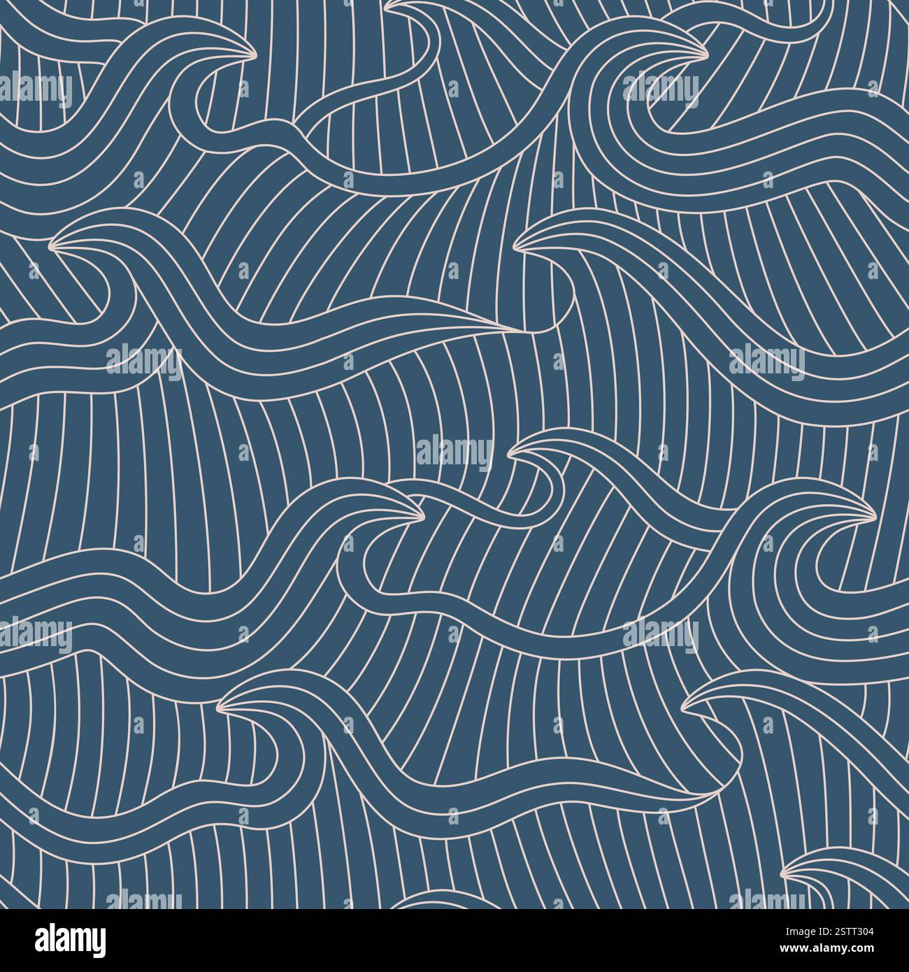 Hand drawn linear waves, ocean, sea, water seamless pattern. Simple ...