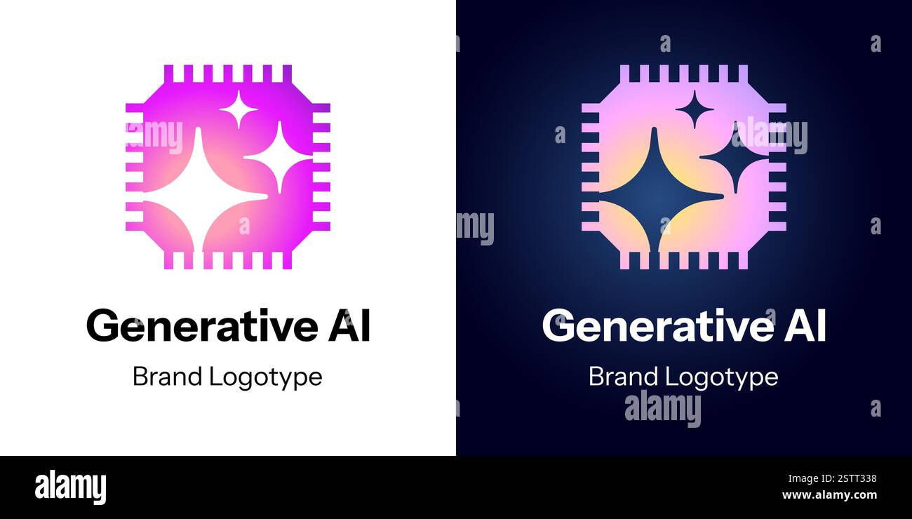 Futuristic AI logo featuring microchip with digital networking ...