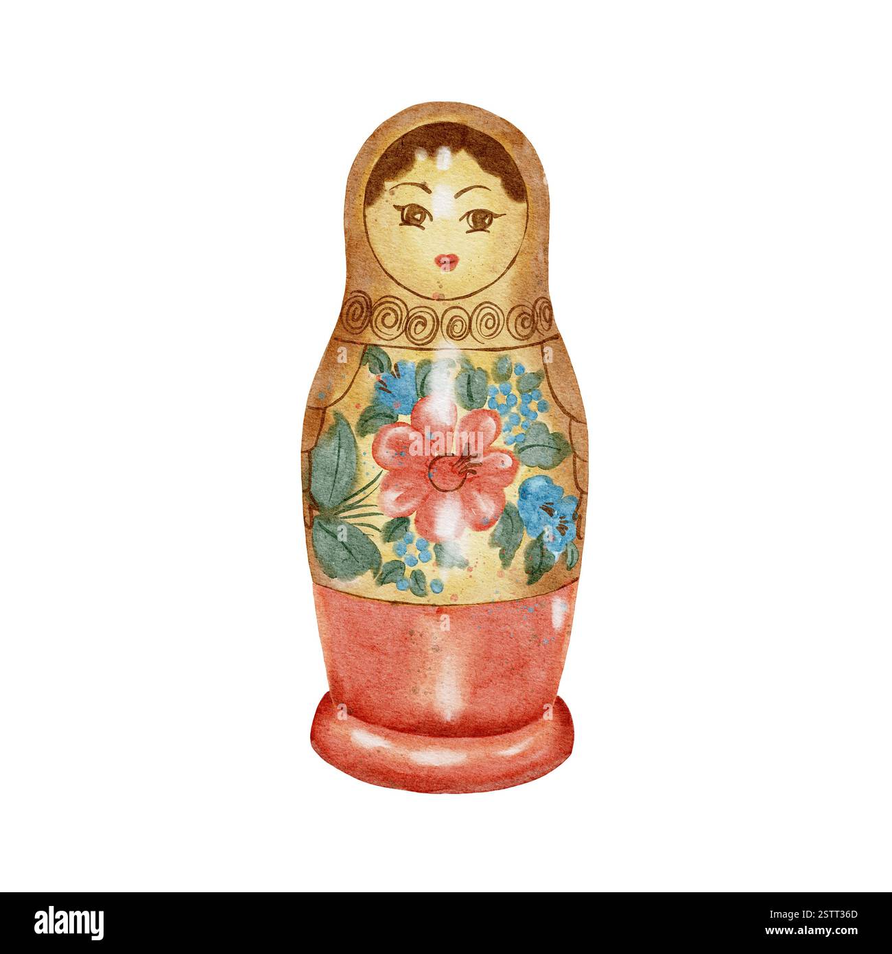 Russian folk matryoshka wooden with decorative painting, flowers ...