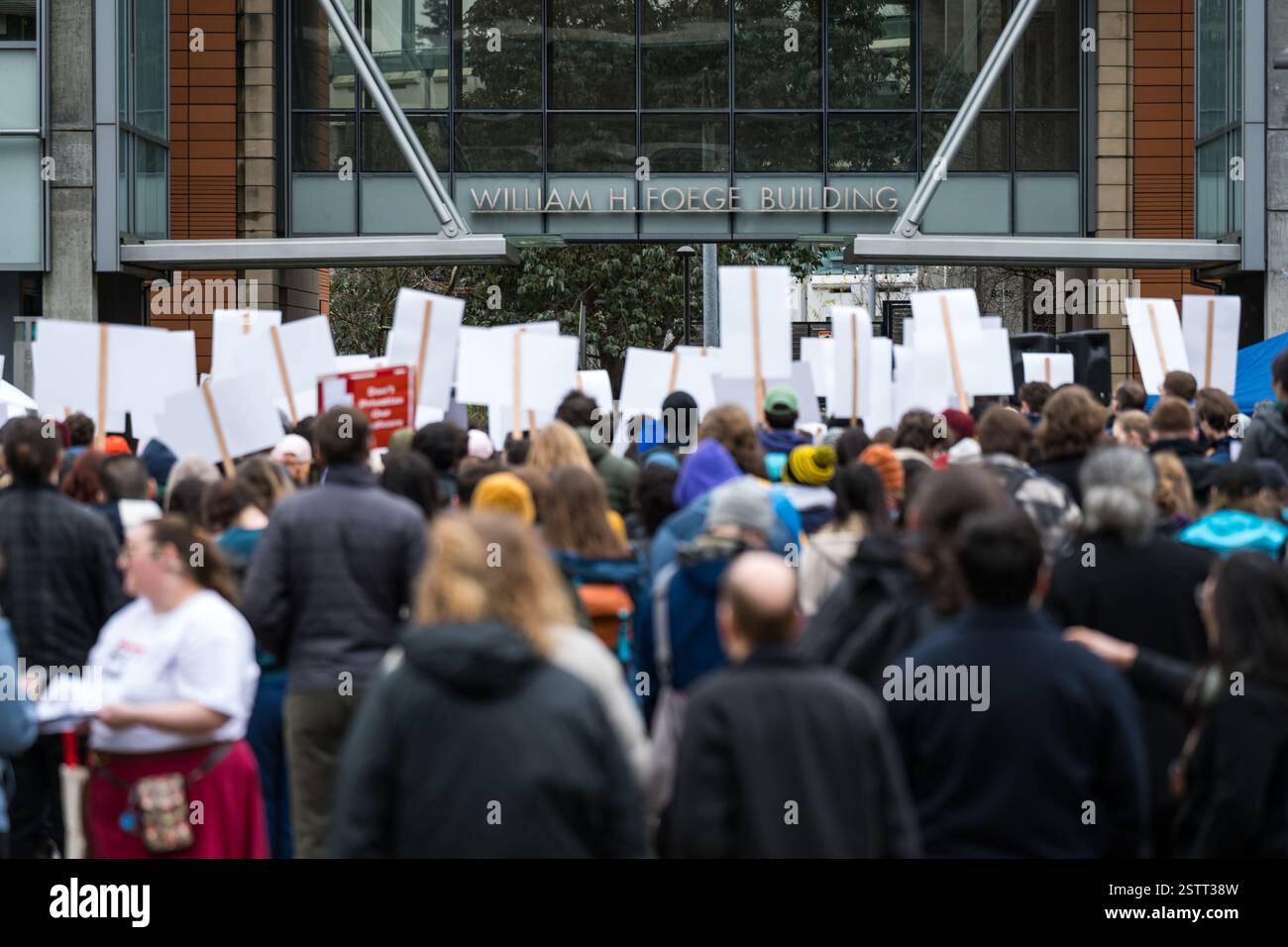 Seattle, USA. 19th Feb 2025. Over 500 people picketing at University of ...