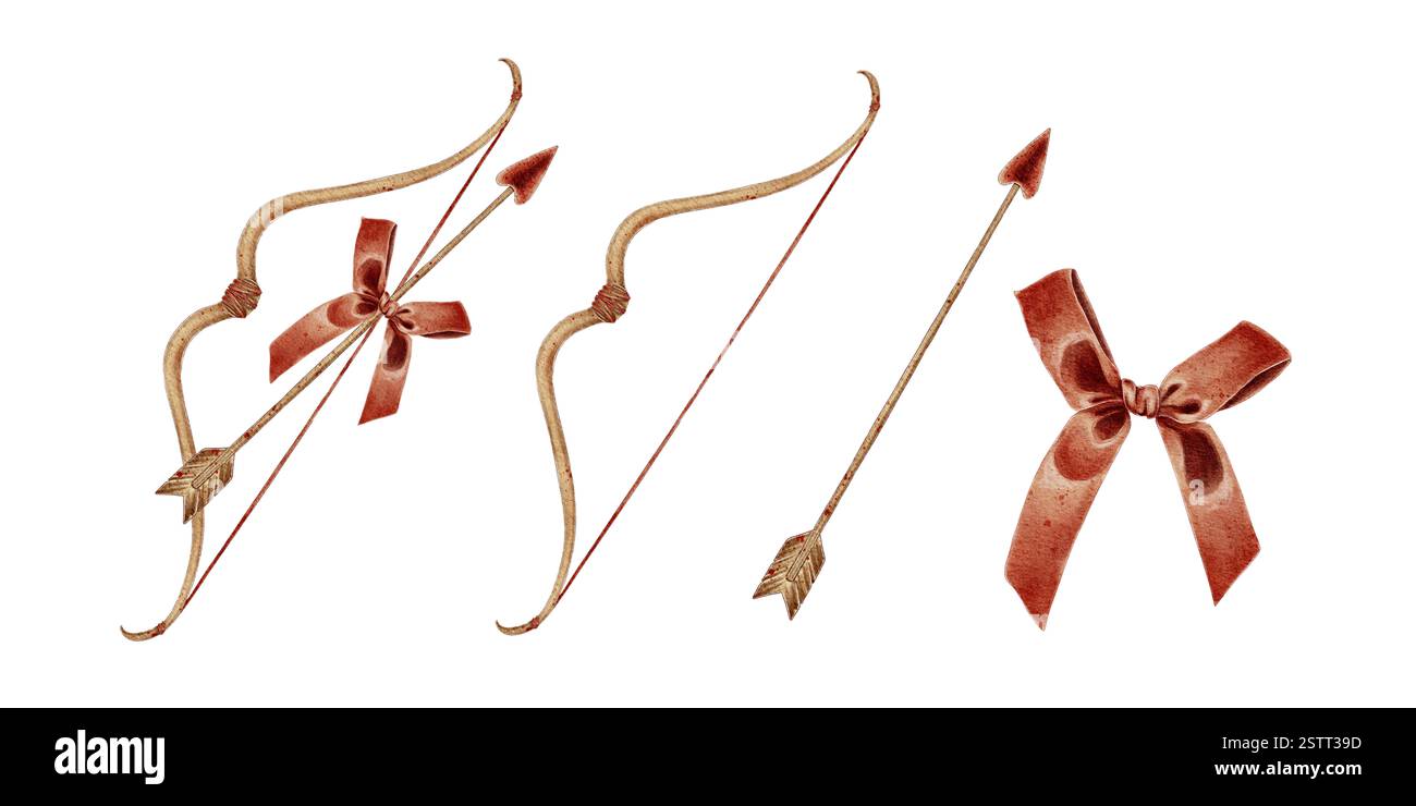 Bow and arrow for Cupid for Valentines Day with red bow composition set ...