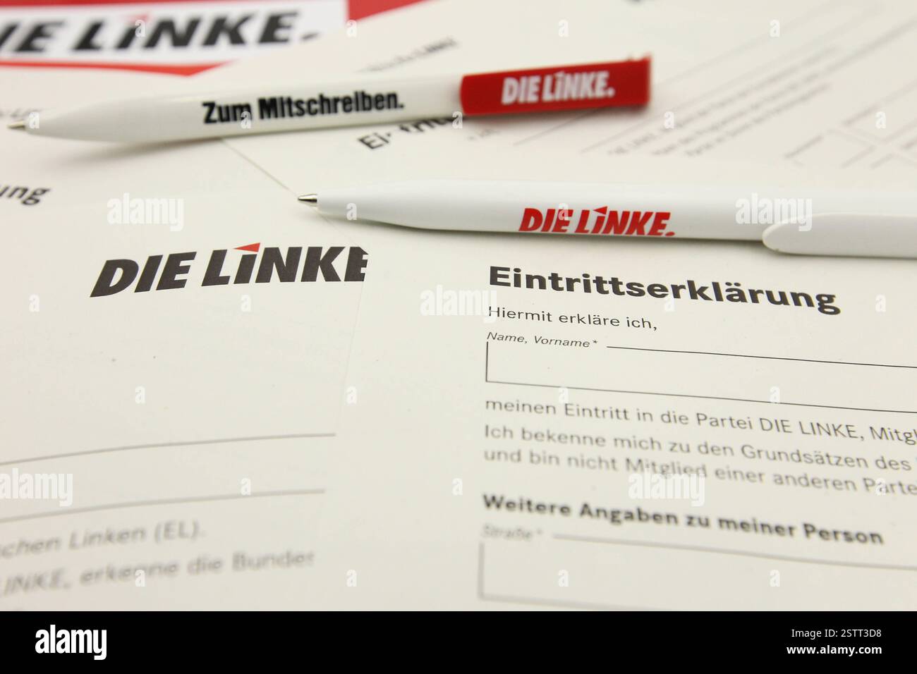 Eine Eintrittserklärung der Partei Die Linke liegt auf einem ...