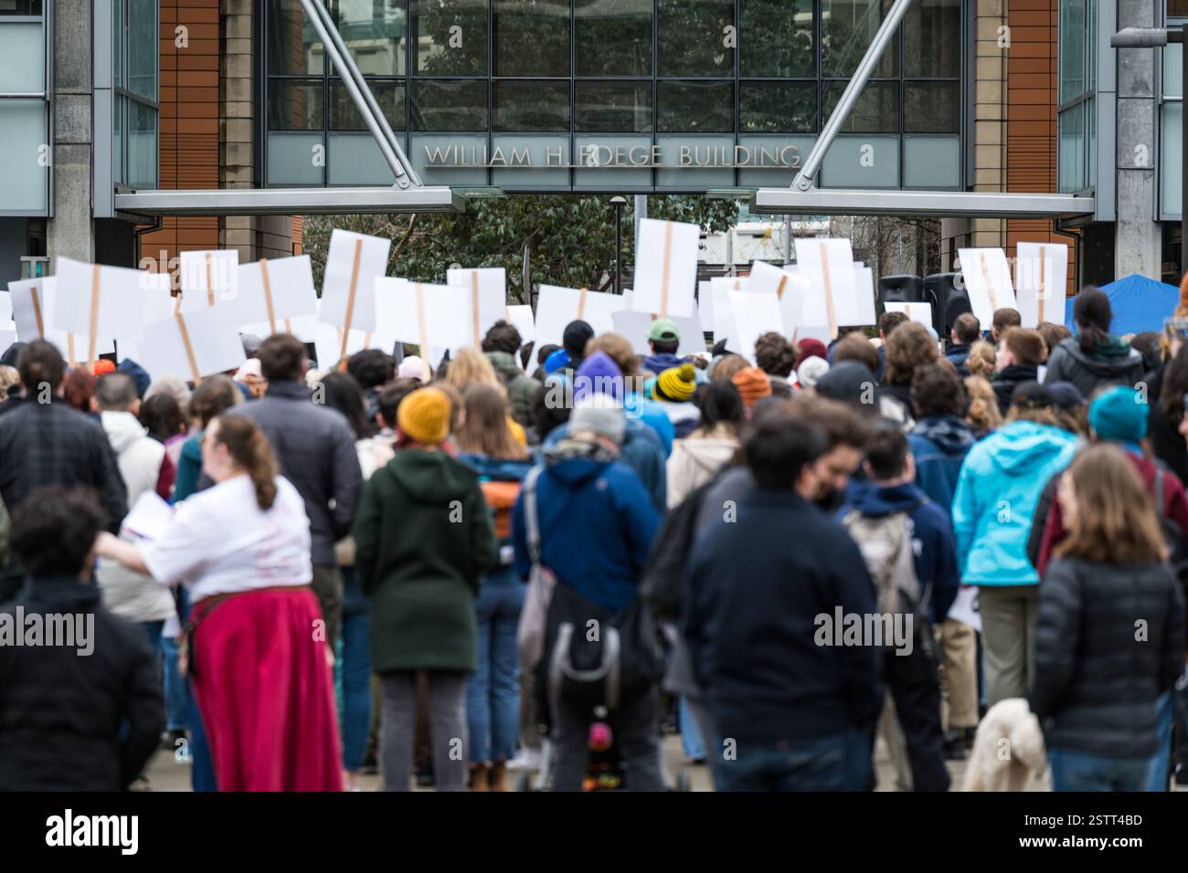 Seattle, USA. 19th Feb 2025. Over 500 people picketing at University of ...