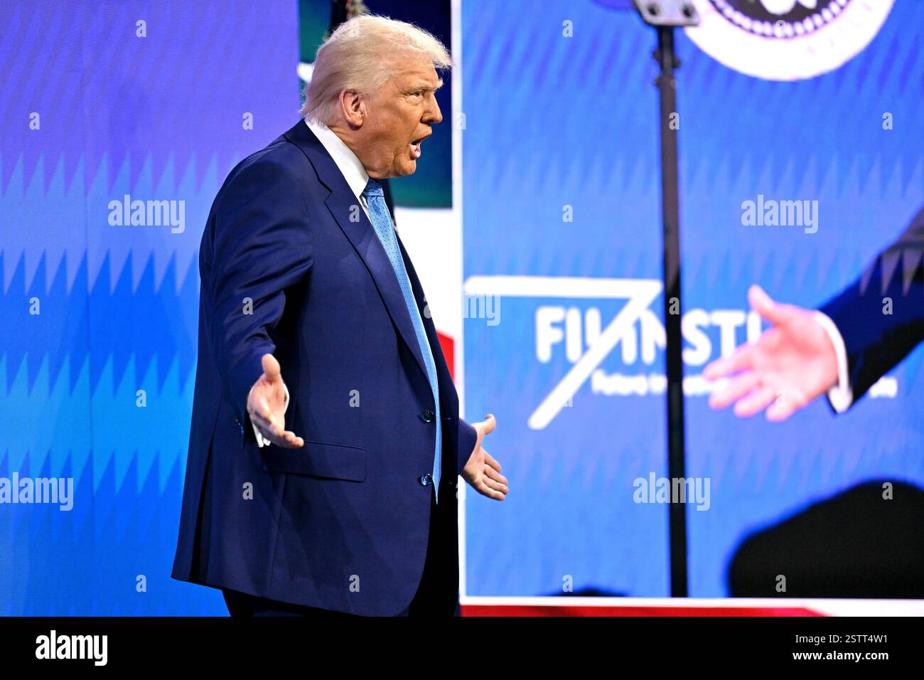 President Donald Trump arrives to speak at the Future Investment ...