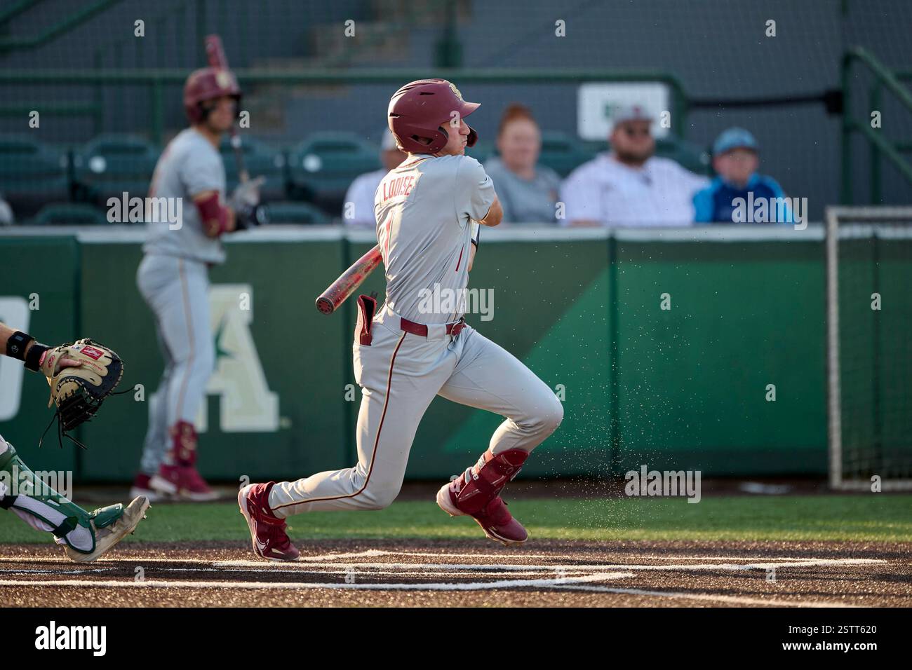 Florida State Seminoles Alex Lodise (1) hits an infield single during ...